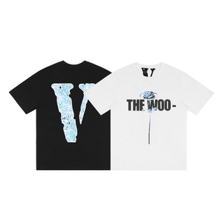 VLONE new style rose flower big V printing casual short-sleeved round ...