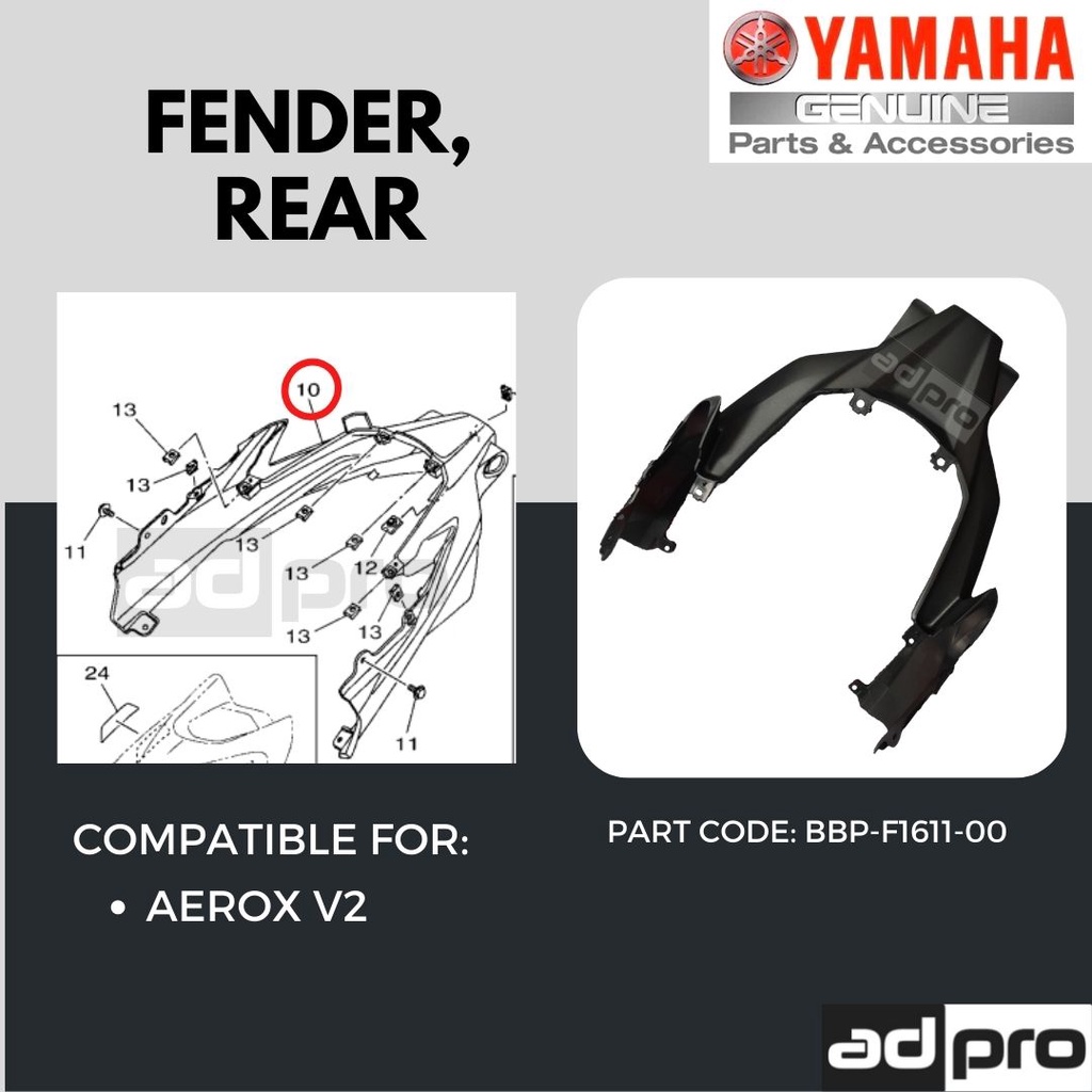 FENDER, REAR FOR AEROX V2 (YAMAHA GENUINE) | Shopee Philippines