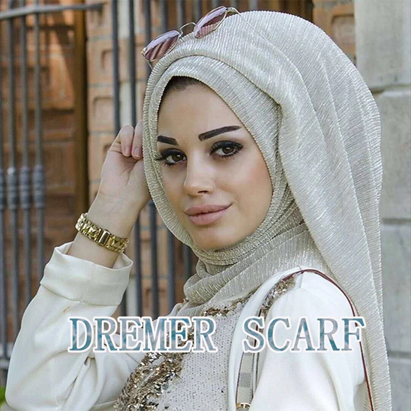 Luxury Glitter Hijab Women Muslim Shawl Plain Crinkle Scarves For