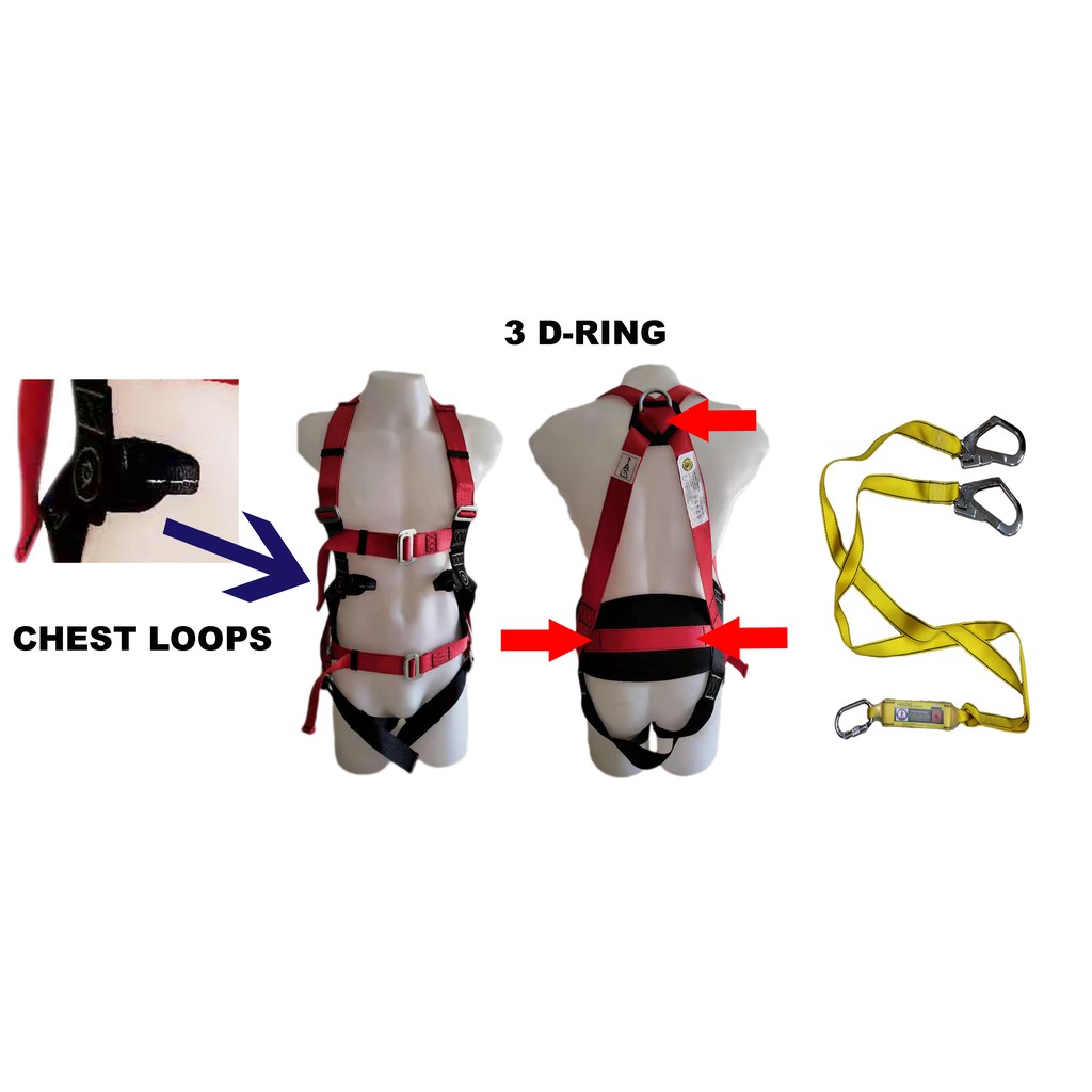 FULL BODY HARNESS CHEST LOOPS 3 D-RING SHOCK ABSORBER BACK SUPPORT ...