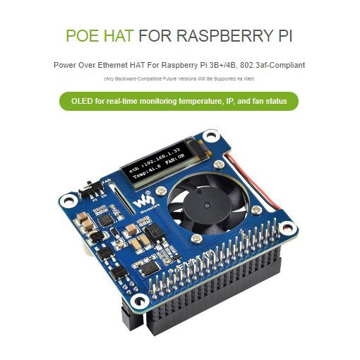 Raspberry Pi POE HAT OLED Temperature Display FAN Control IO Expansion ...