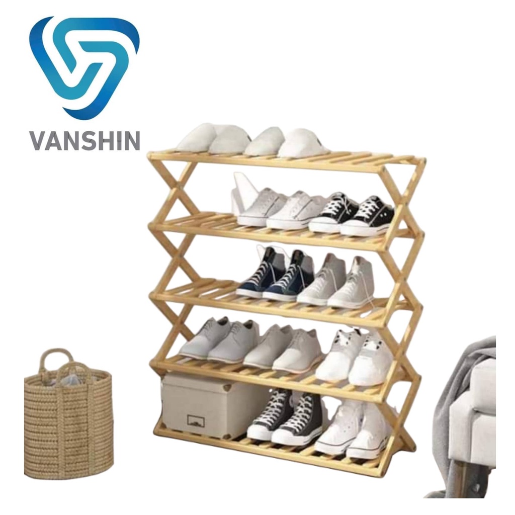 50CM 5 Tier Bamboo Shoe Rack Organizer Wooden Storage Shelves Stand ...