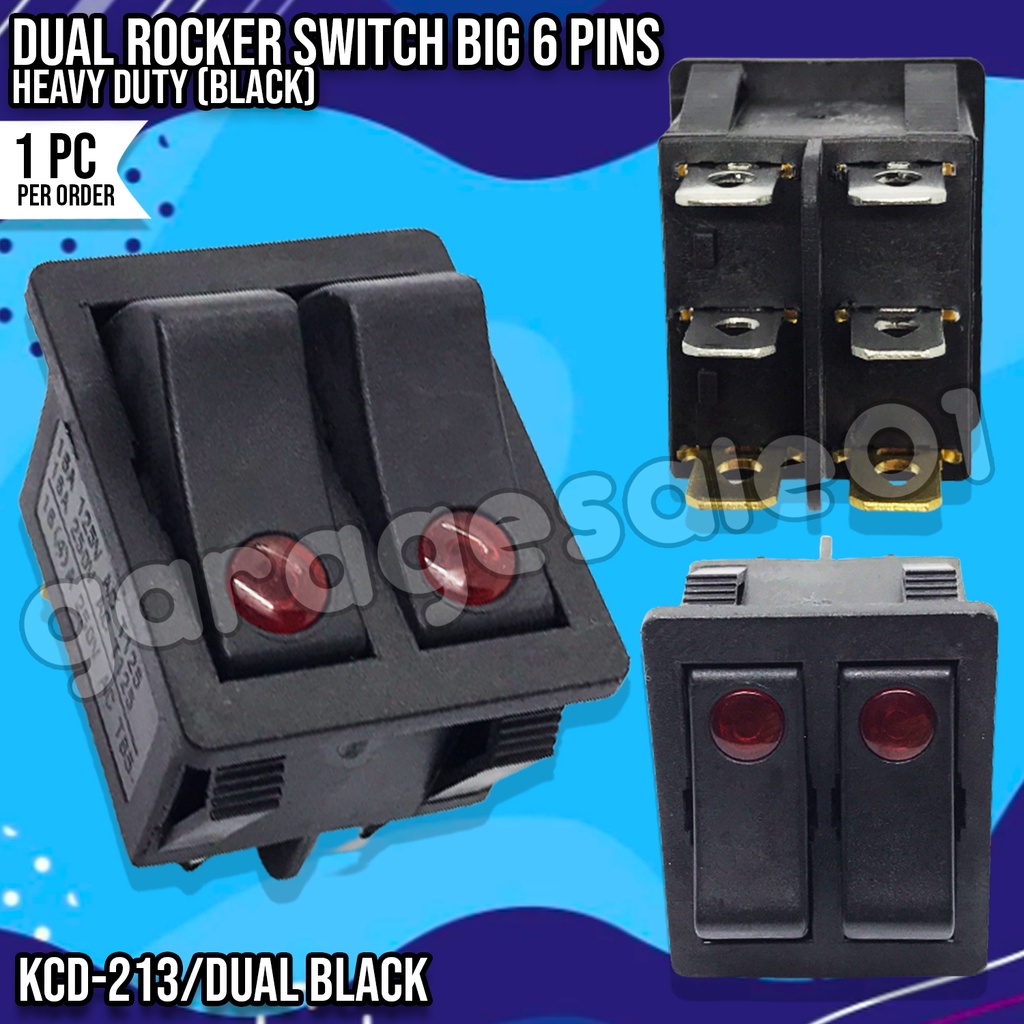 Double Button Rocker Switch 6 Pins 16A 250V Black Heavy Duty | Shopee ...