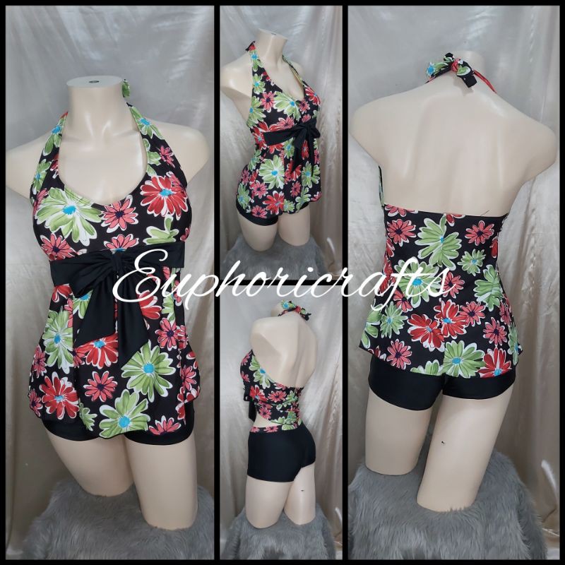Black Floral Halter Tankini Set | Shopee Philippines