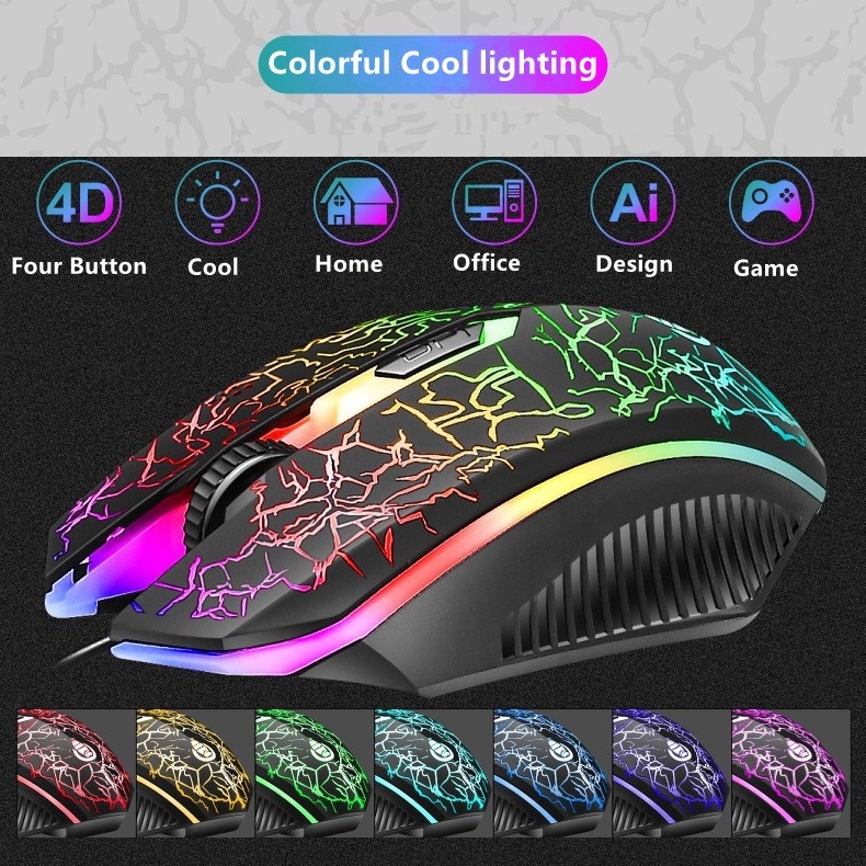 Wired Gaming Mouse Crack Breathing Light Backlight 4 Button Three-speed Adjustable DPI USB Mouse ...
