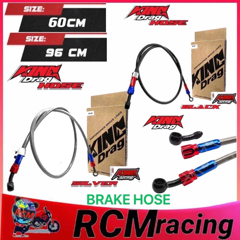 KING DRAG BRAIDED BRAKE HOSE 60cm REAR 96cm 100cm FRONT FOR MOTORCYCLE ...