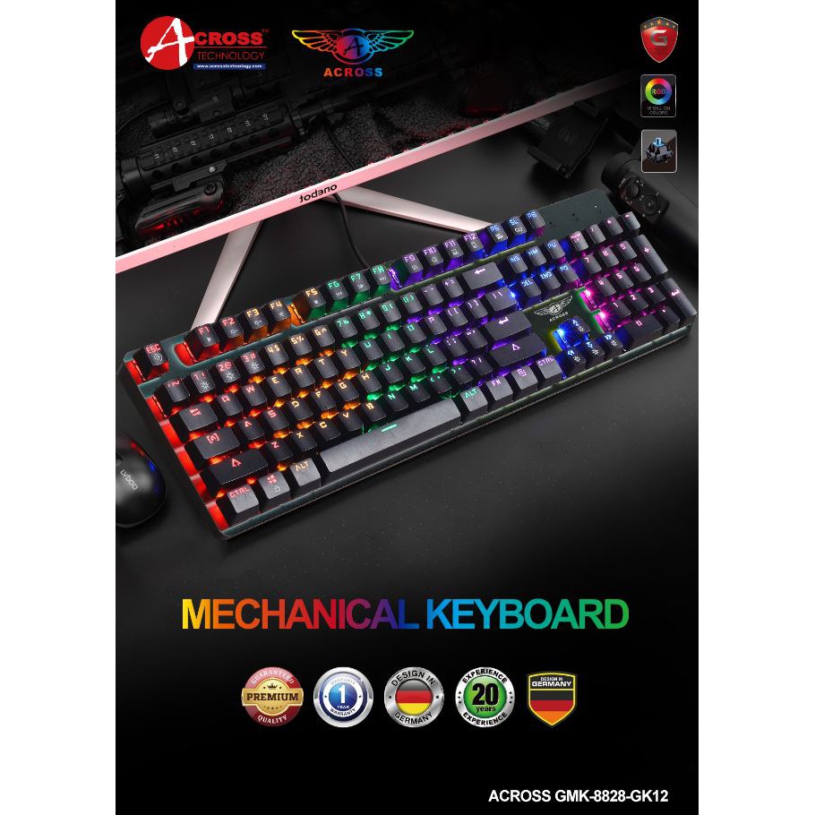 ACROSS GMK-8828-GK12 RGB BackLit Mechanical Gaming 104 Key Fullsize ...