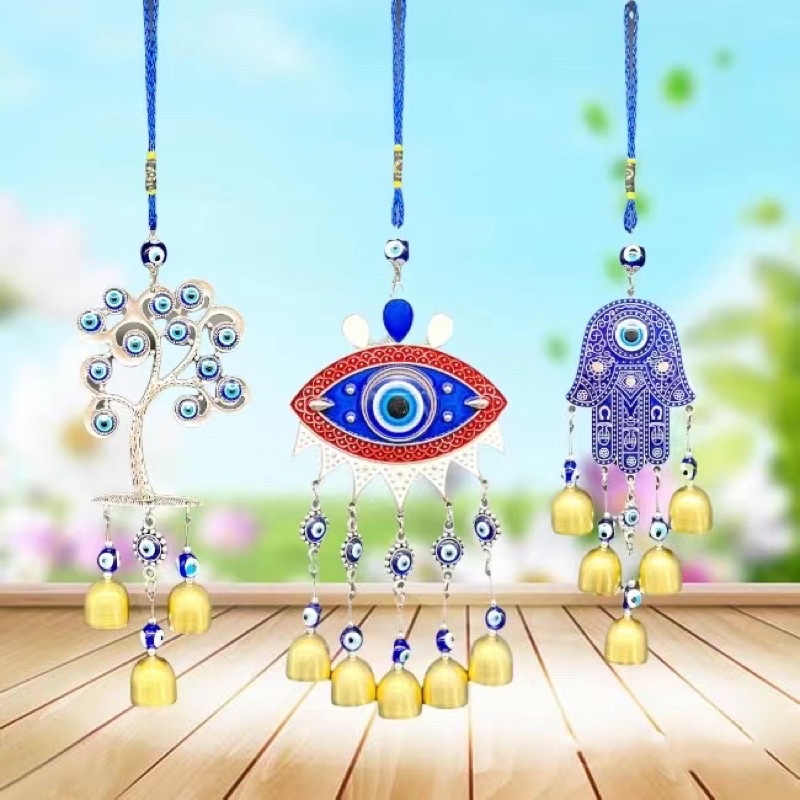 Blue Evil Eye Wall Hanging Metal Wind Chimes Bells Decoration for Home ...