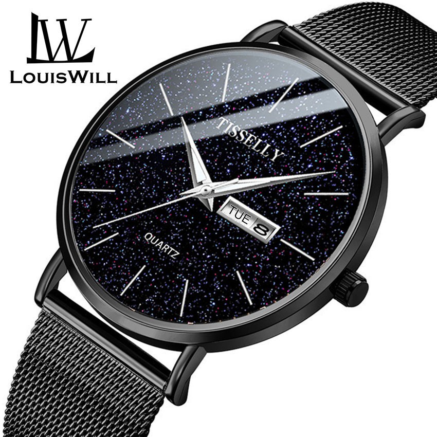 LouisWill Fashion Men Quartz Watches Men's Ultra Thin Watch Mesh Strap ...