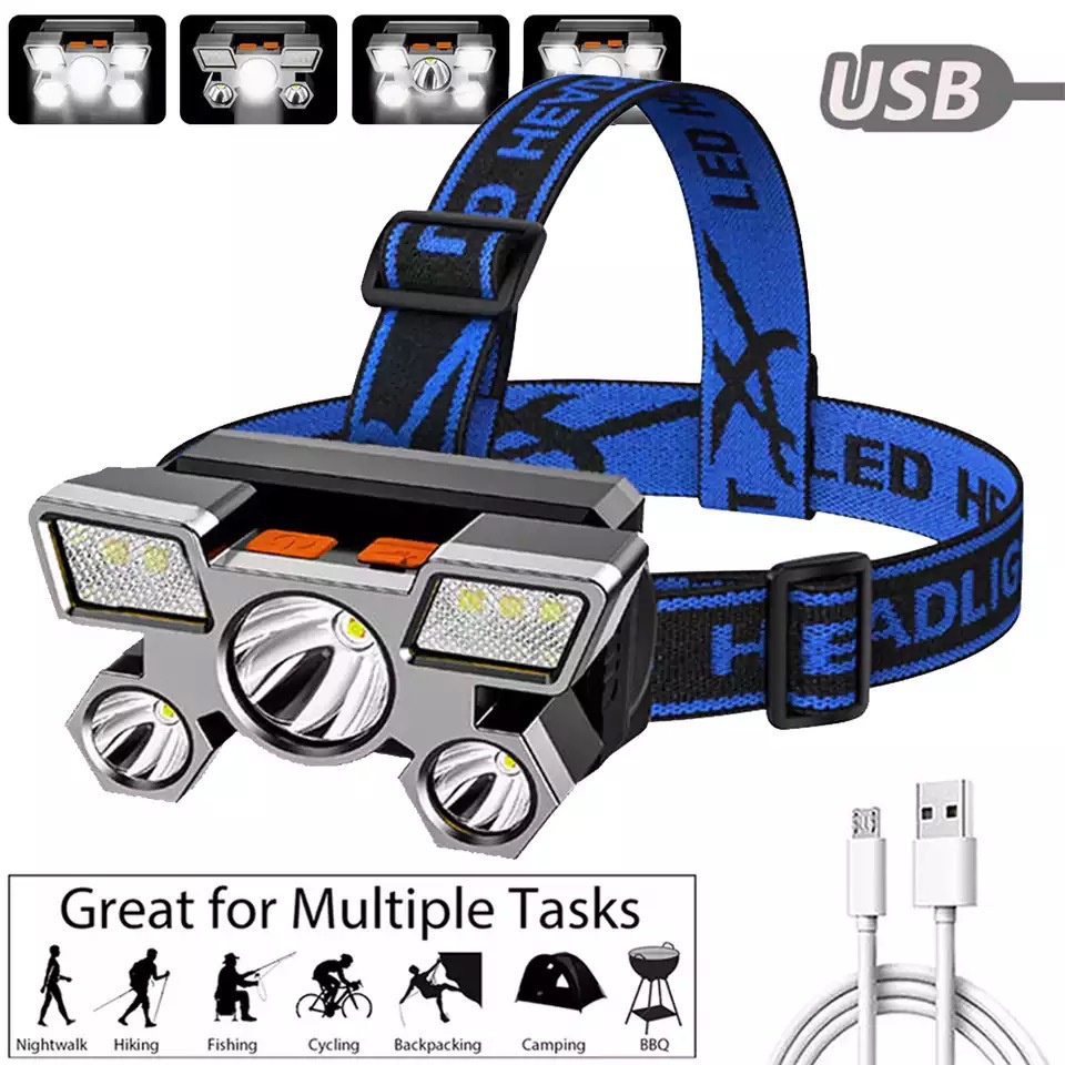 501-5 NEW Portable LED headlamp five head rechargeable headlamp battery ...