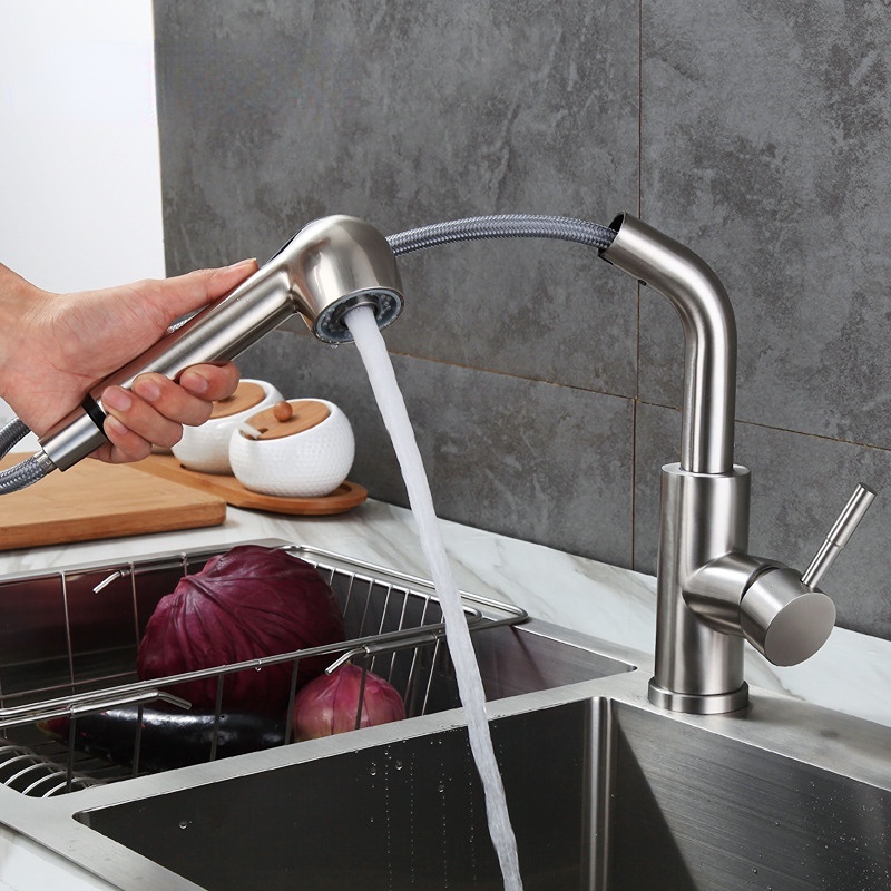 Kitchen Telescopic Faucet 304 Stainless Steel Hot and Cold Rotating ...