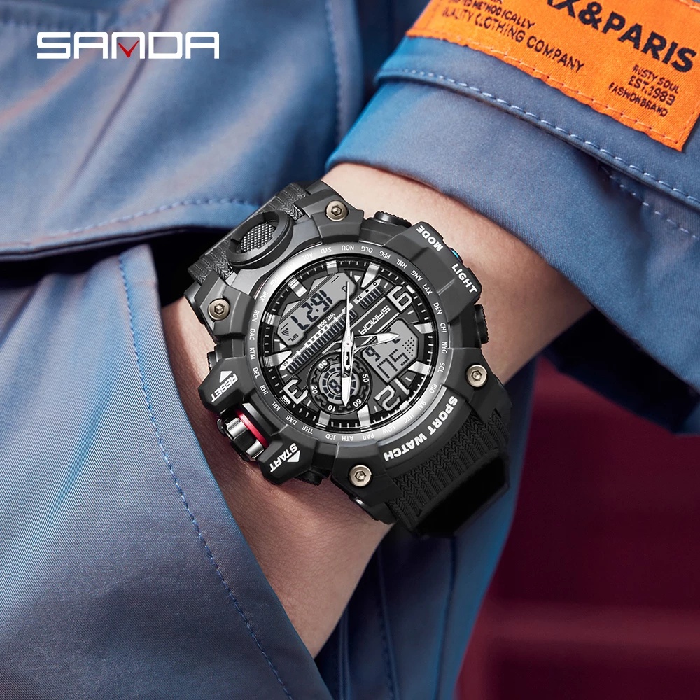 SANDA Military Men Sports Army Watches G style Big Dial Analog Digital ...