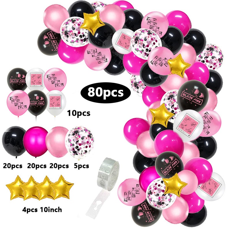 80pcs Blackpink Theme Latex Balloon Garland Arch Kit Birthday Party ...