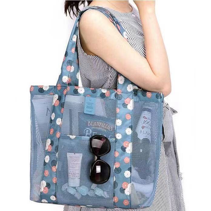 JHS Large capacity beach net bag one-shoulder travel storage bag ...