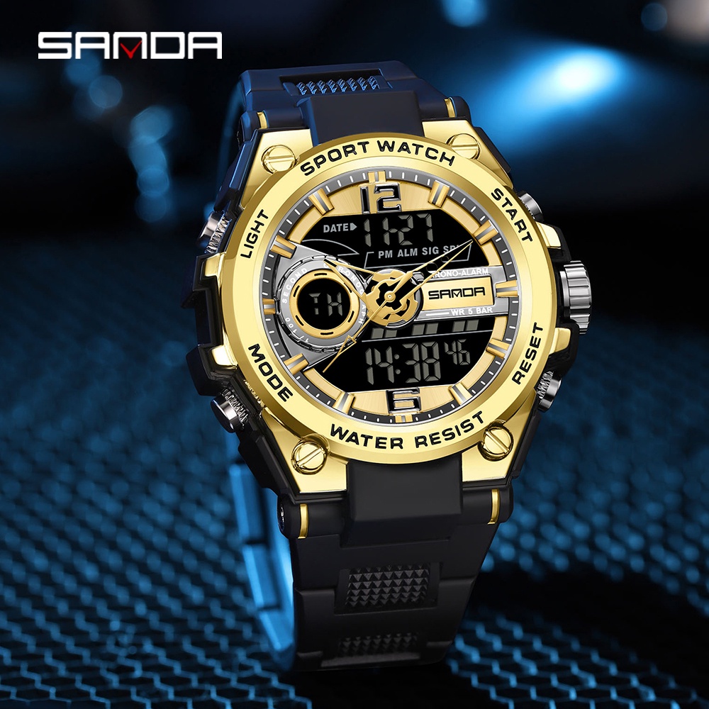 Sanda Digital Quartz Super Bright Fashion Luxury LED Watch Outdoor Analog Military Multifunction ...