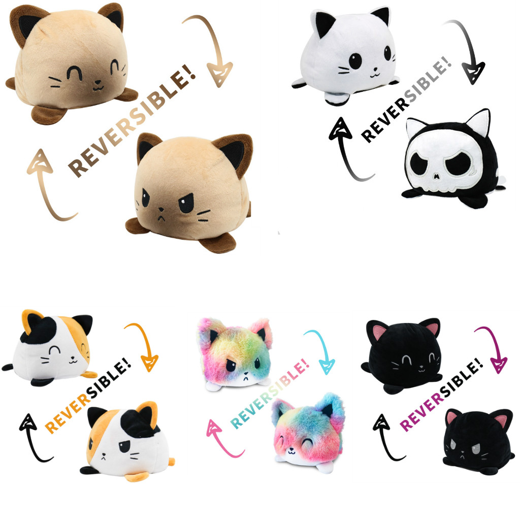 Reversible Cat Plush Stuffed Animal Mood Plush Double-Sided Flip- Vivid ...