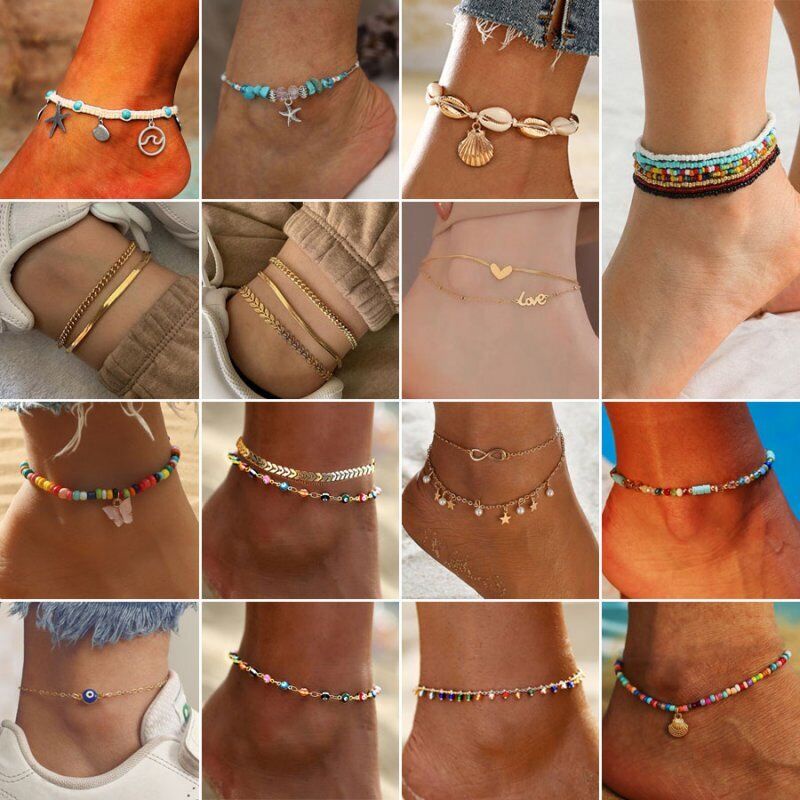 Boho Summer Multilayer Butterfly Crystal Anklets Women Bracelet Foot ...