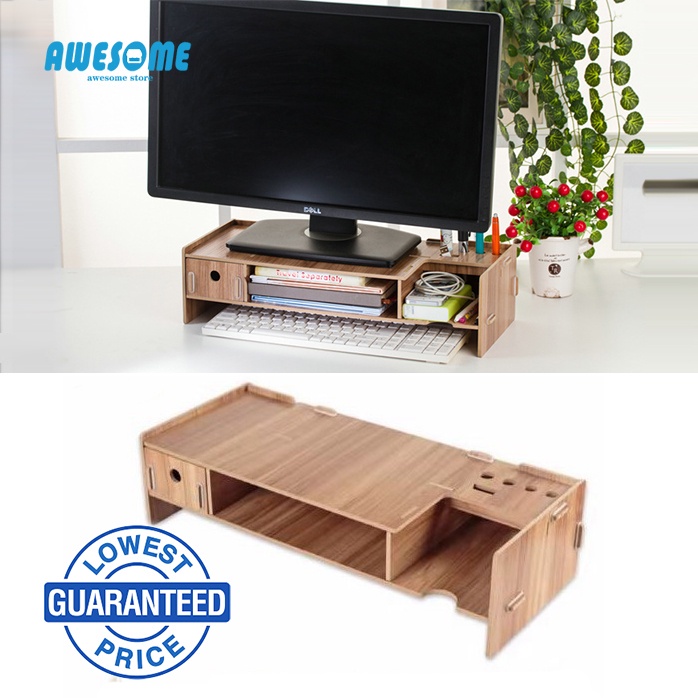 ⊙ Tb01 Lcd Monitor Rack Office Desktop Storage Wooden Keyboard Raised ...