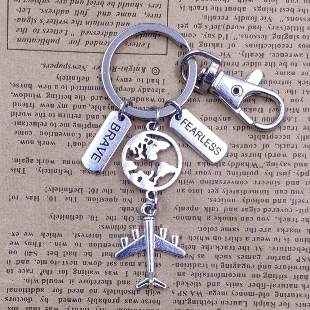 Plane bicycle earth key chain sailboat key ring travel vintage silver ...