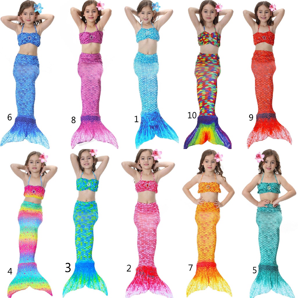Hi-kid 3PCS Kids Baby Girls Swimsuit Mermaid Tail Sea-maid Set | Shopee ...