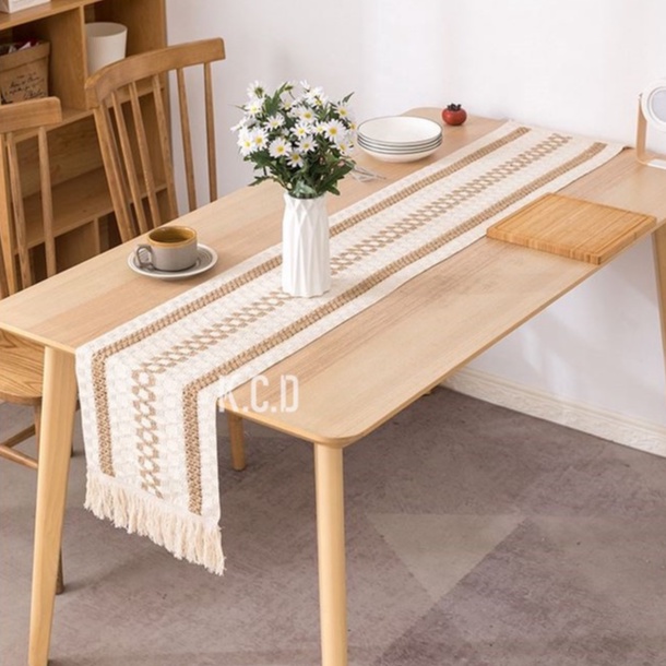 Table Runners Farmhouse Boho Long Table Runner Woven Cotton Linen ...