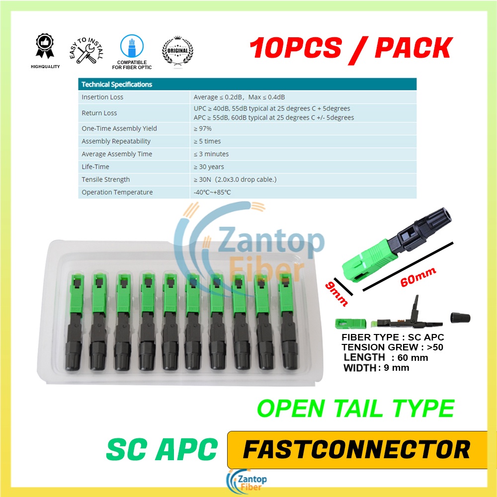 10 PCS SC-APC SC Connector Fiber Optic Connector Fast Connector ...