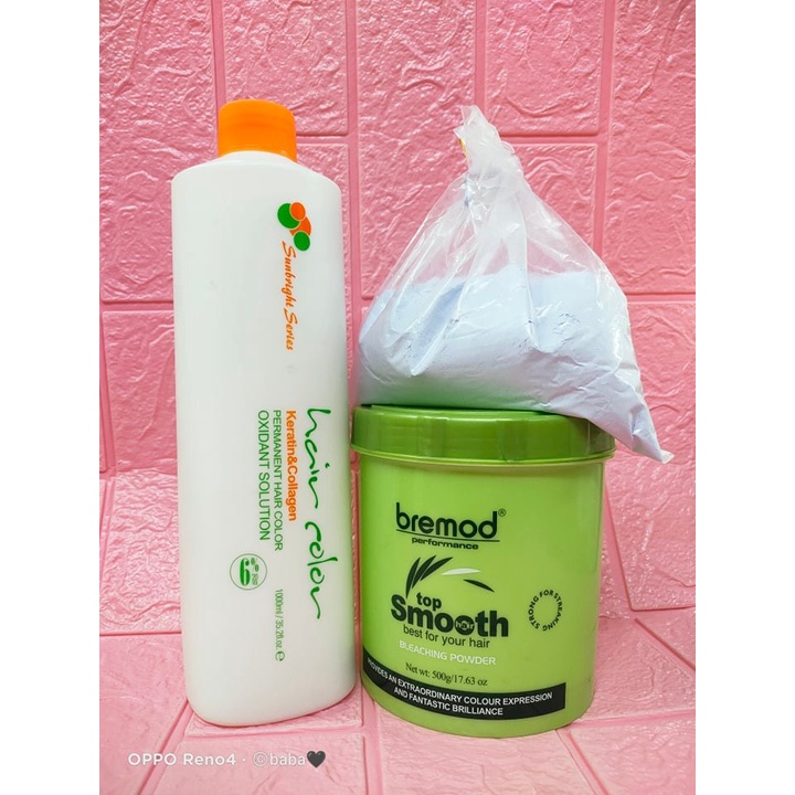 BREMOD BLEACHING POWDER + SUNBRIGHT OXIDIZING CREAM 1000ML - 1 SET ...