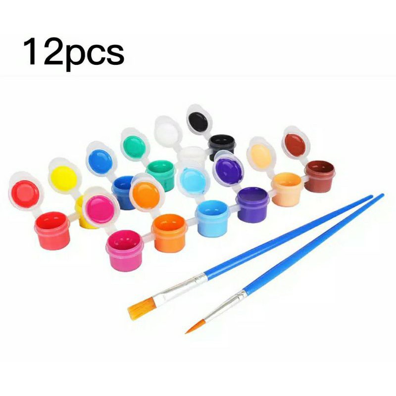 Acrylic paint painting for canvas / clay crafts (12 colors + 2 brushes ...