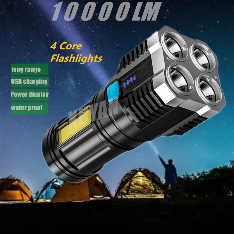 4core Super Bright Flashlight Rechargeable Outdoor Multi-function Led Long-range Spotlight ...