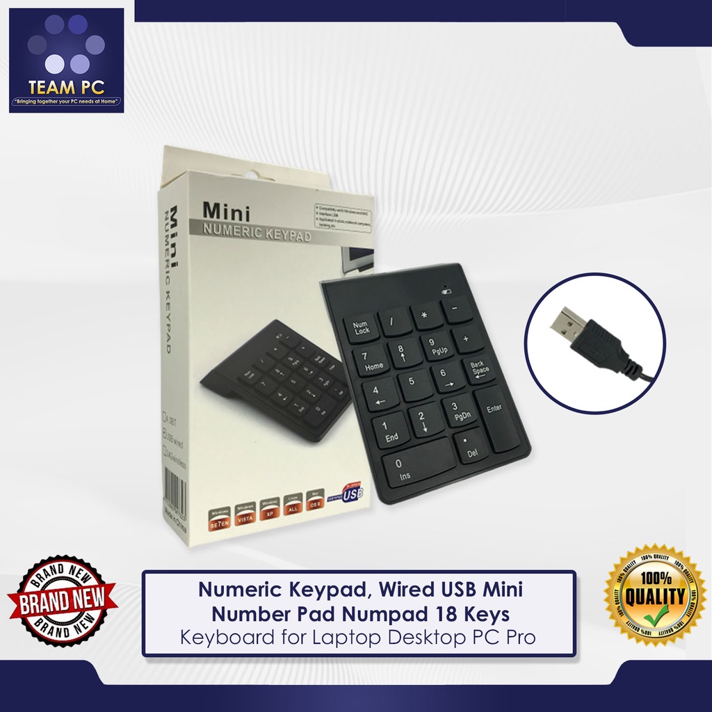 Numeric Keypad, Wired USB Mini Number Pad Numpad 18 Keys Keyboard for Laptop Desktop PC Pro ...