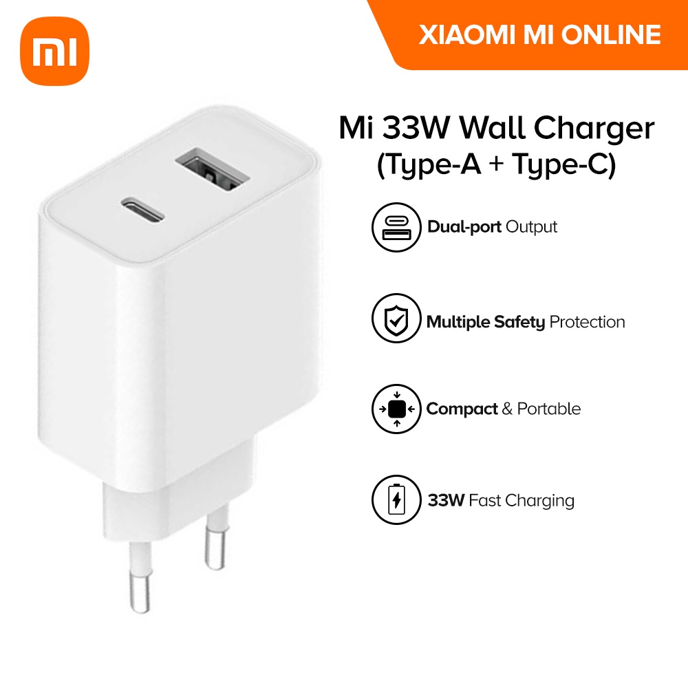 Xiaomi Mi 33W Wall Charger w/ Dual Output Ports Compact (Type-A + Type ...
