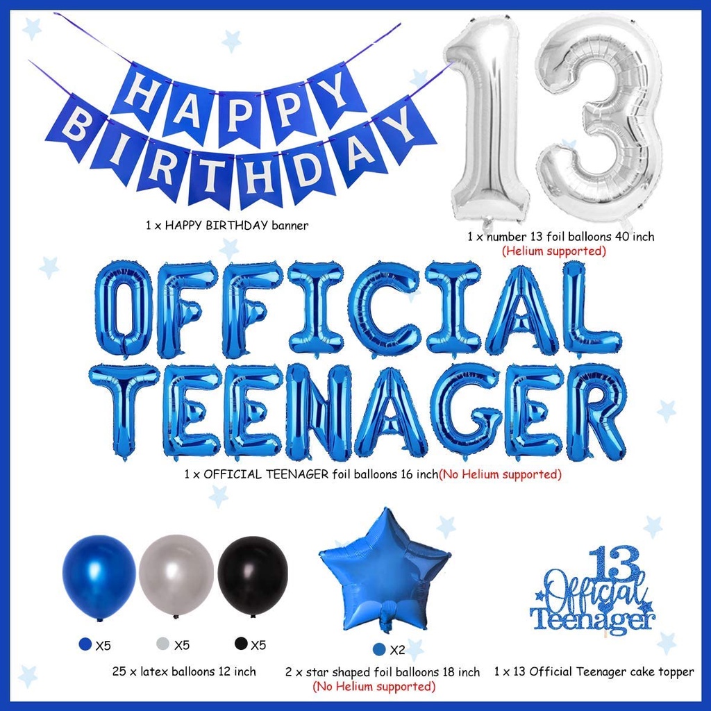CHEEREVEAL 13th Birthday Decorations For Boys With Silver 13 Foil ...