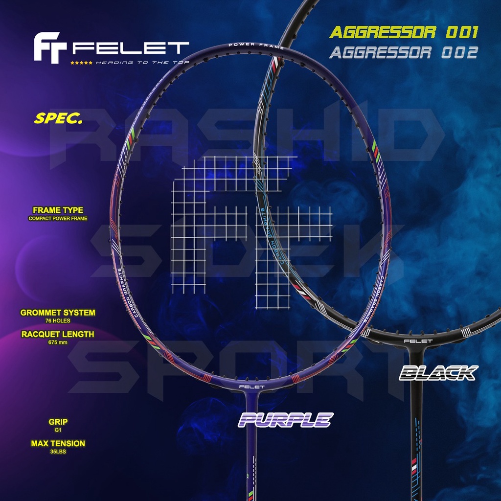 Felet Aggressor 001/002 Free [String&Grip] 4u 82gram Racket Badminton ...