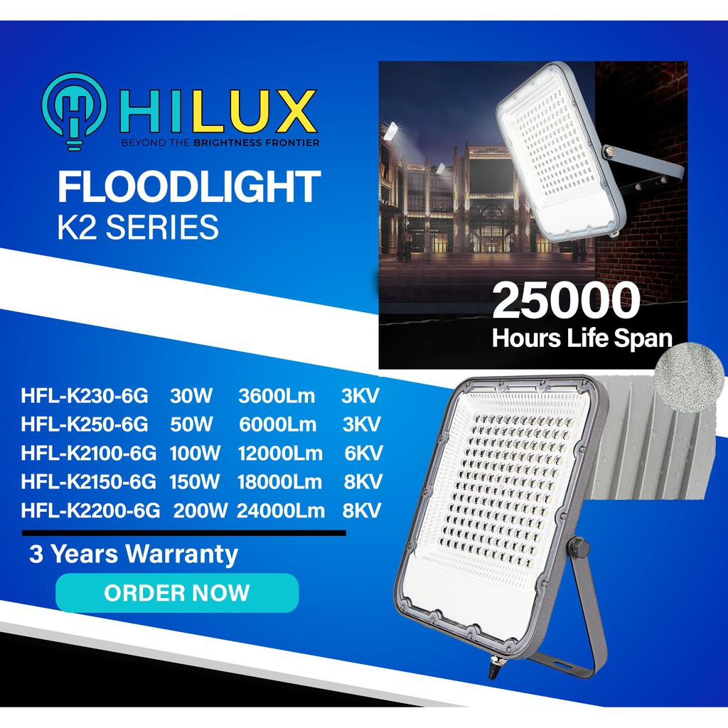 HiLux Outdoor LED DOB Flood Light K2 Series IP65 Daylight 30Watts - 150Watts (Grey) | Shopee ...