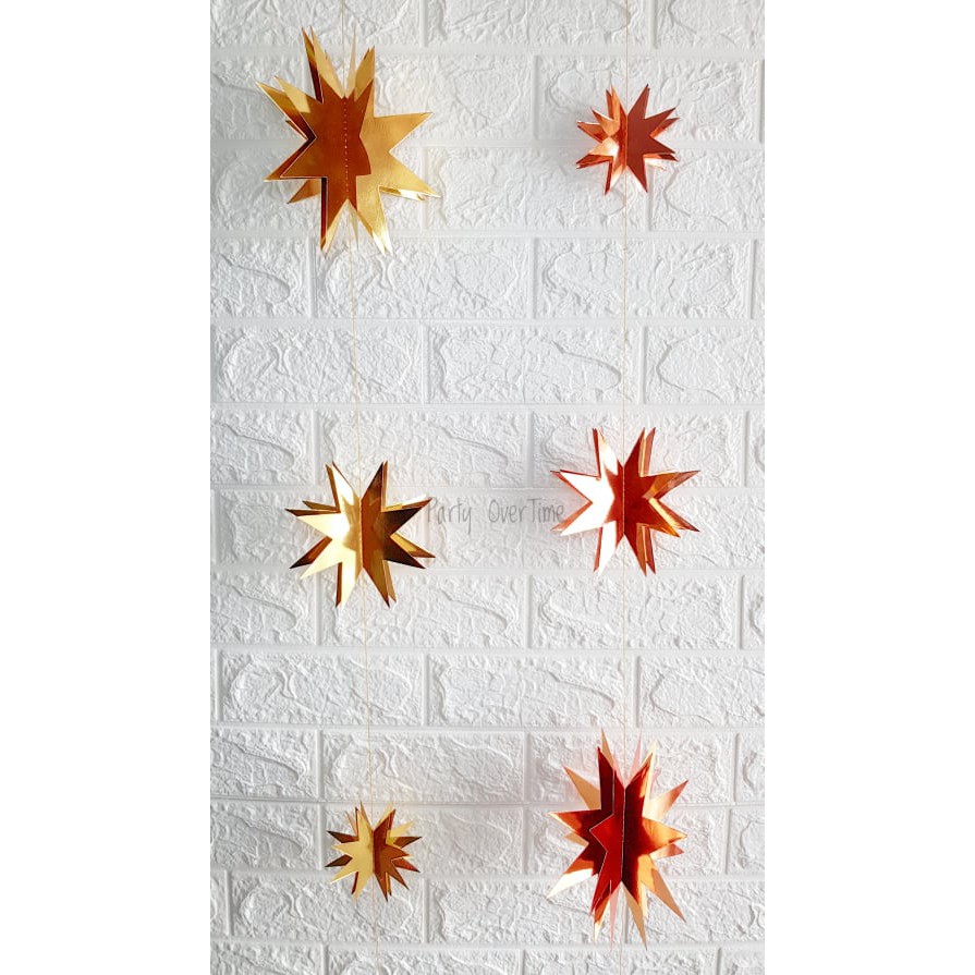 3D Banderitas Metallic Gold / Rose Gold Star Wall Party Decoration ...