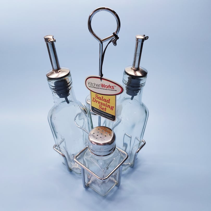 Glass condiment bottle set oil and vinegar with salt and pepper shaker ...