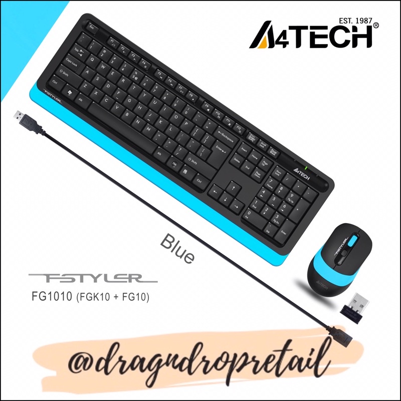 A4TECH FSTYLER FG1010 2.4G Wireless Desktop Set Power-Saving Keyboard and Mouse Combo (White ...