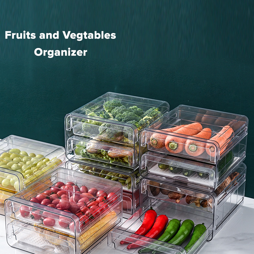 LOCAUPIN Food Storage Drawer Container with Drain Tray Fresh Keeper Bin ...