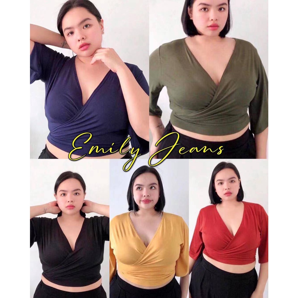 EMILY Overlap Crop Top Plus Size Top Blouse XXL New Trend 10443 ...