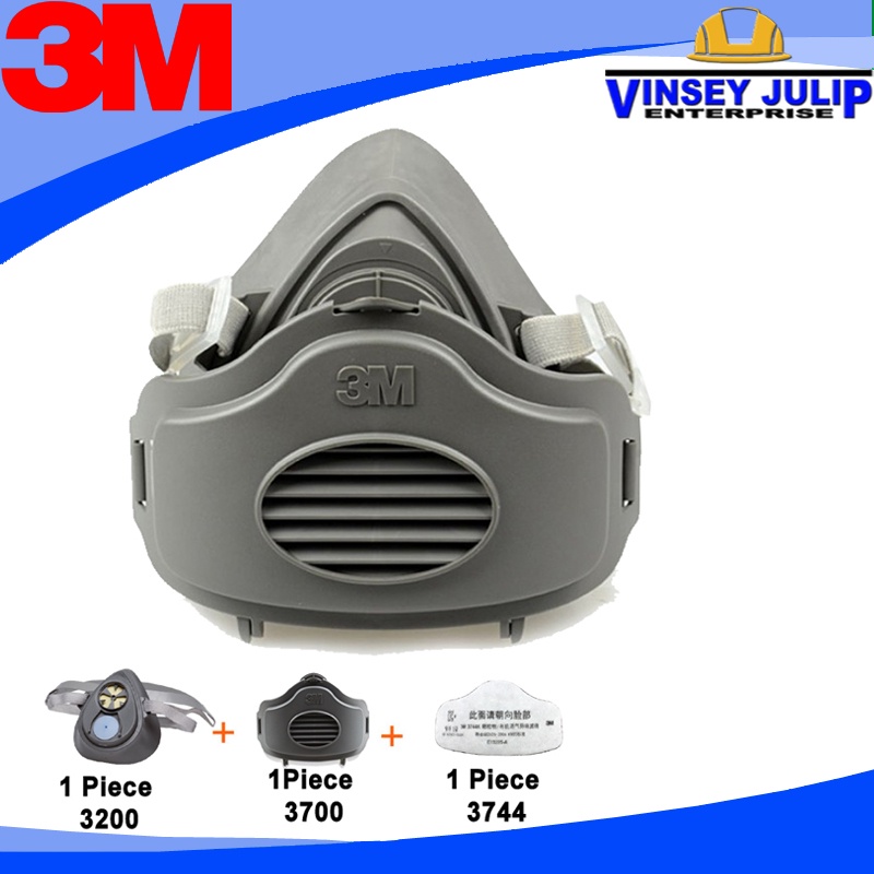 [3 in 1] 3M 3200 Half Mask Resirator with 3M 3700 Holder and 3M 3744K ...
