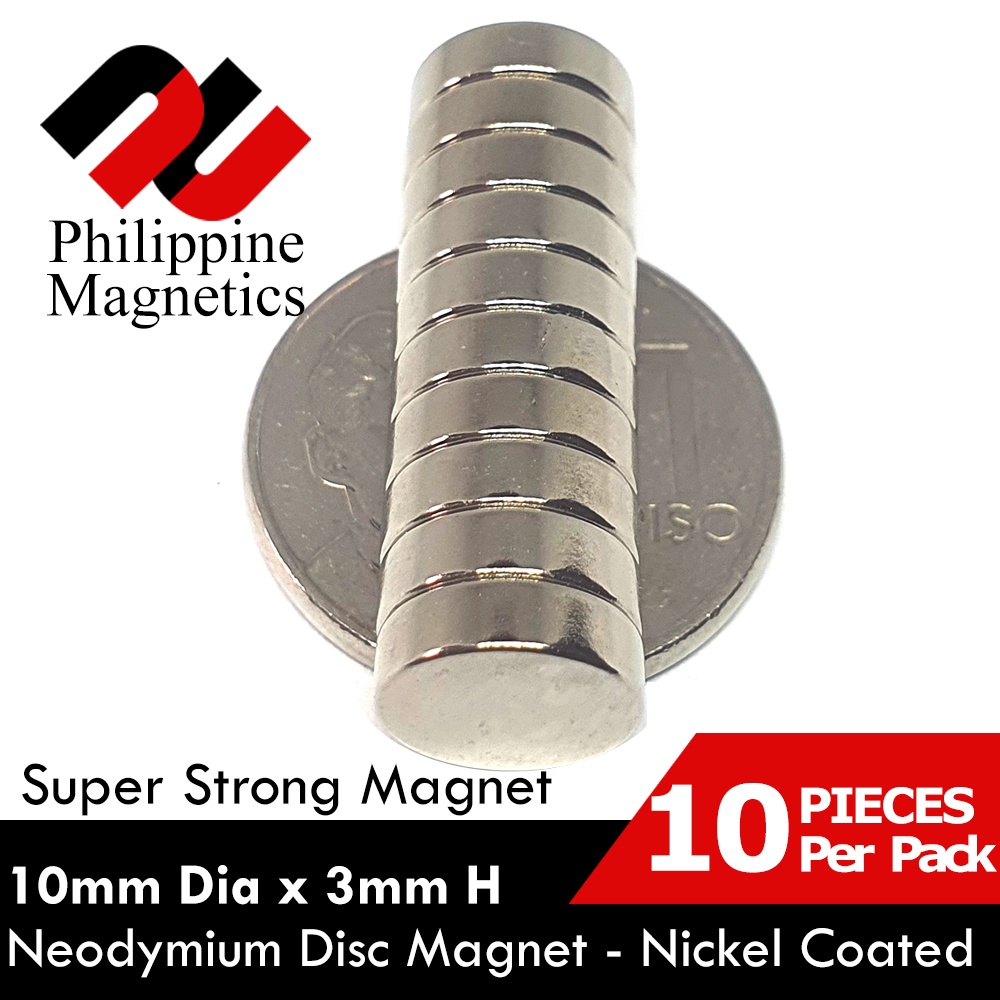10 Pieces 10mm Diameter x 3mm Thick Super Strong Neodymium Magnet Rare ...