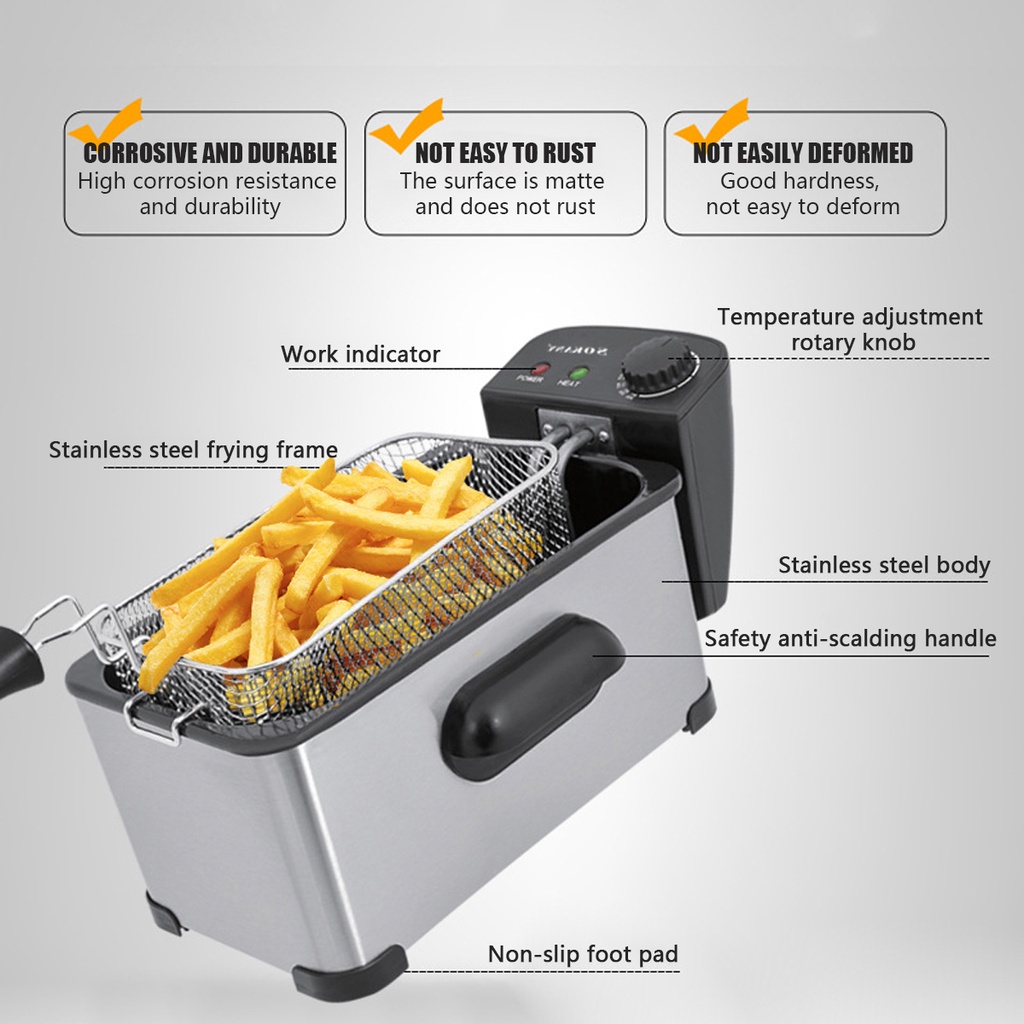 3.5 L Electric Deep Fryer Stainless Steel French Fries Chicken Frying ...