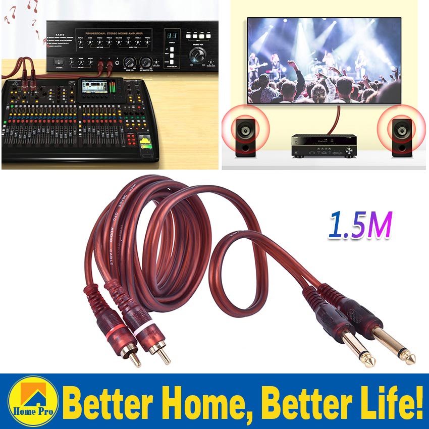 6.35mm RCA Cable 1.5M Dual RCA Male To Dual 1/4 Inch Male Mixer Audio ...