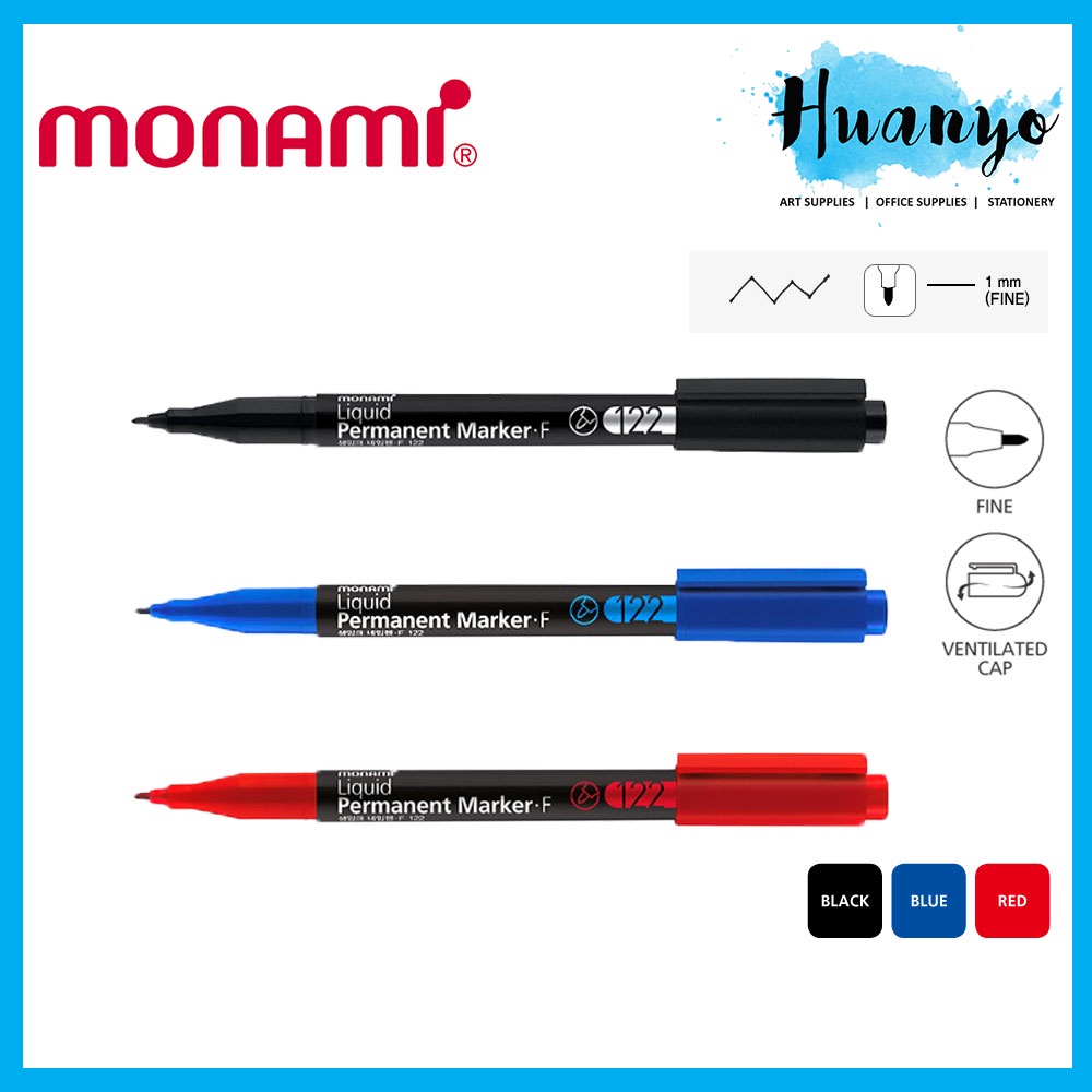 Monami SigmaFlo Permanent Marker Pen 120 (Fine Tip 0.7MM, Black / Blue ...
