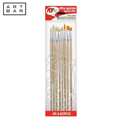 Pebeo Brush Set 4Pcs White Bristle And 4Pcs Yellow Polyamide (Paint ...