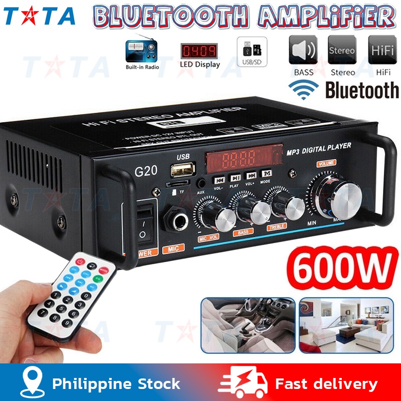 600W 12V 220V Audio Power Amplifier HiFi for Car Remote Control Home ...