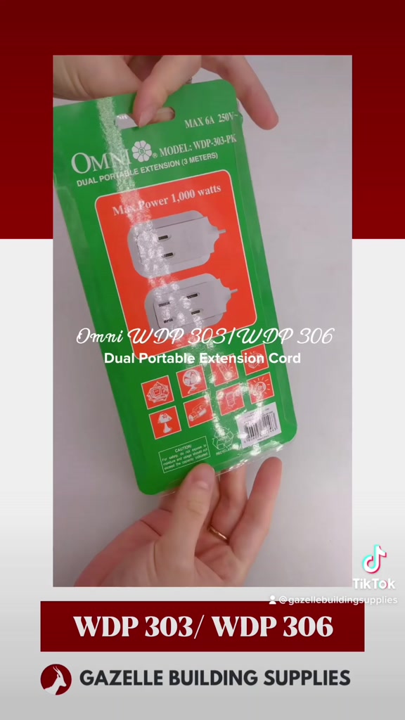 Omni Dual Portable Extension Cord Set 3m or 6m Cord WDP-303 WDP0306 ...