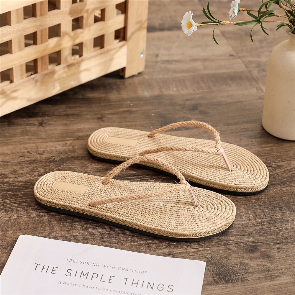 Summer New Style Ladies Flip Flops Imitation Straw Woven Flat Bottom ...