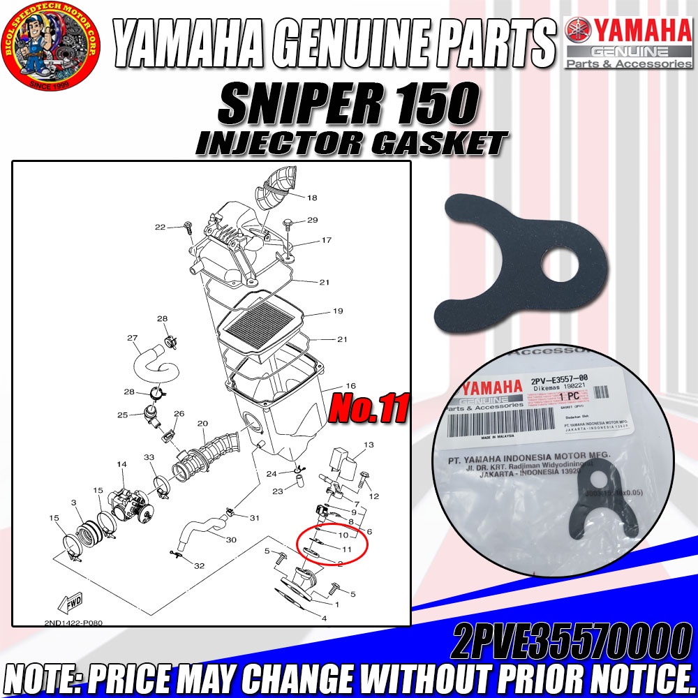 SNIPER 150 INJECTOR GASKET (YGP) (GENUINE: 2PV-E3557-00) | Shopee ...