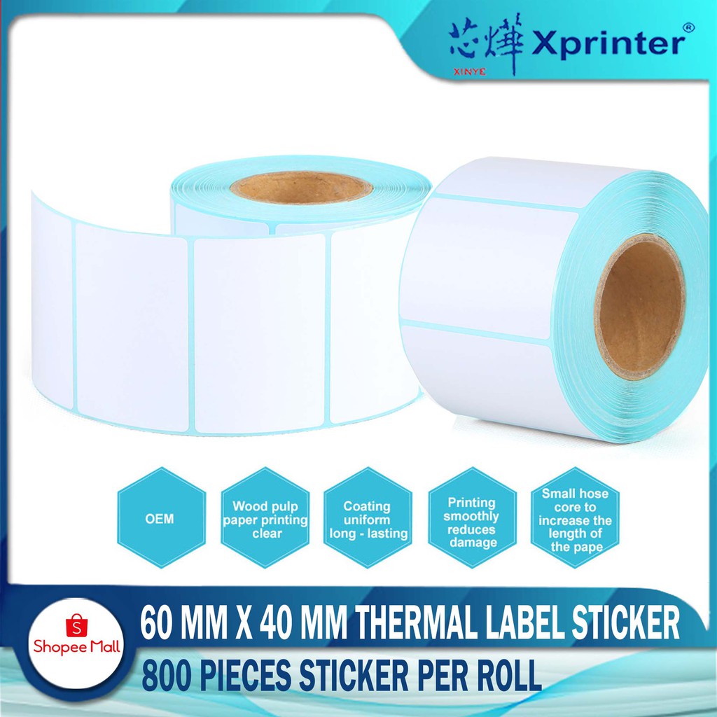 Xprinter Thermal Label Adhesive Sticker Paper 60mmX40mm Thermal ...